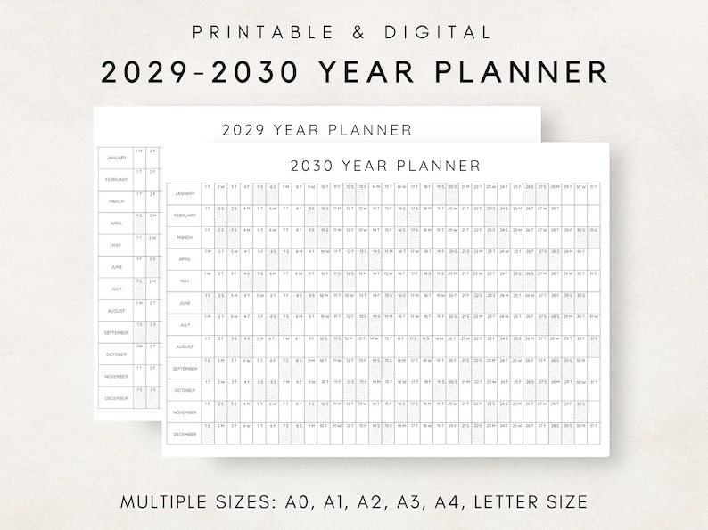 2029-2030 Yearly Planner, Year Planning Calendar, Calendar Poster, 2029 ...