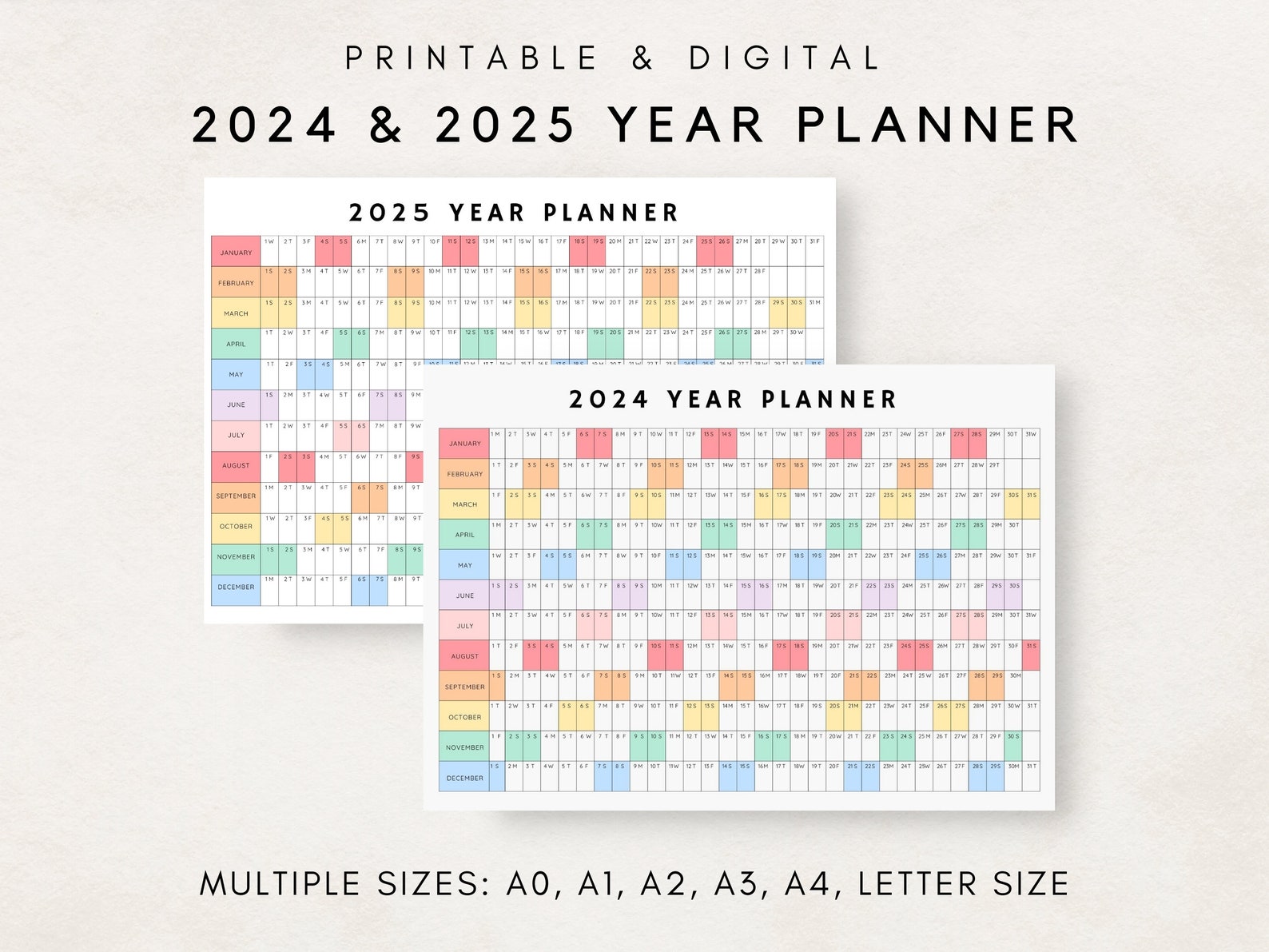 2024-2025 Yearly Planner, Year Planning Calendar, Calendar Poster, 2024 ...