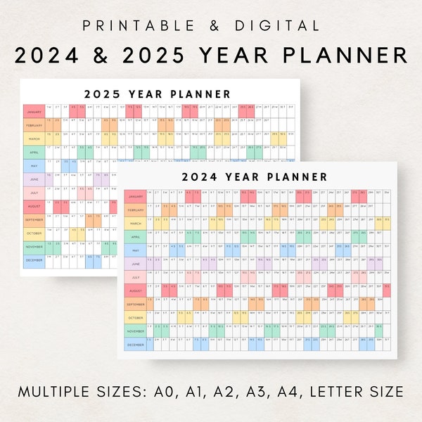 2024-2025 Yearly Planner, Year Planning Calendar, Calendar Poster, 2024 ...