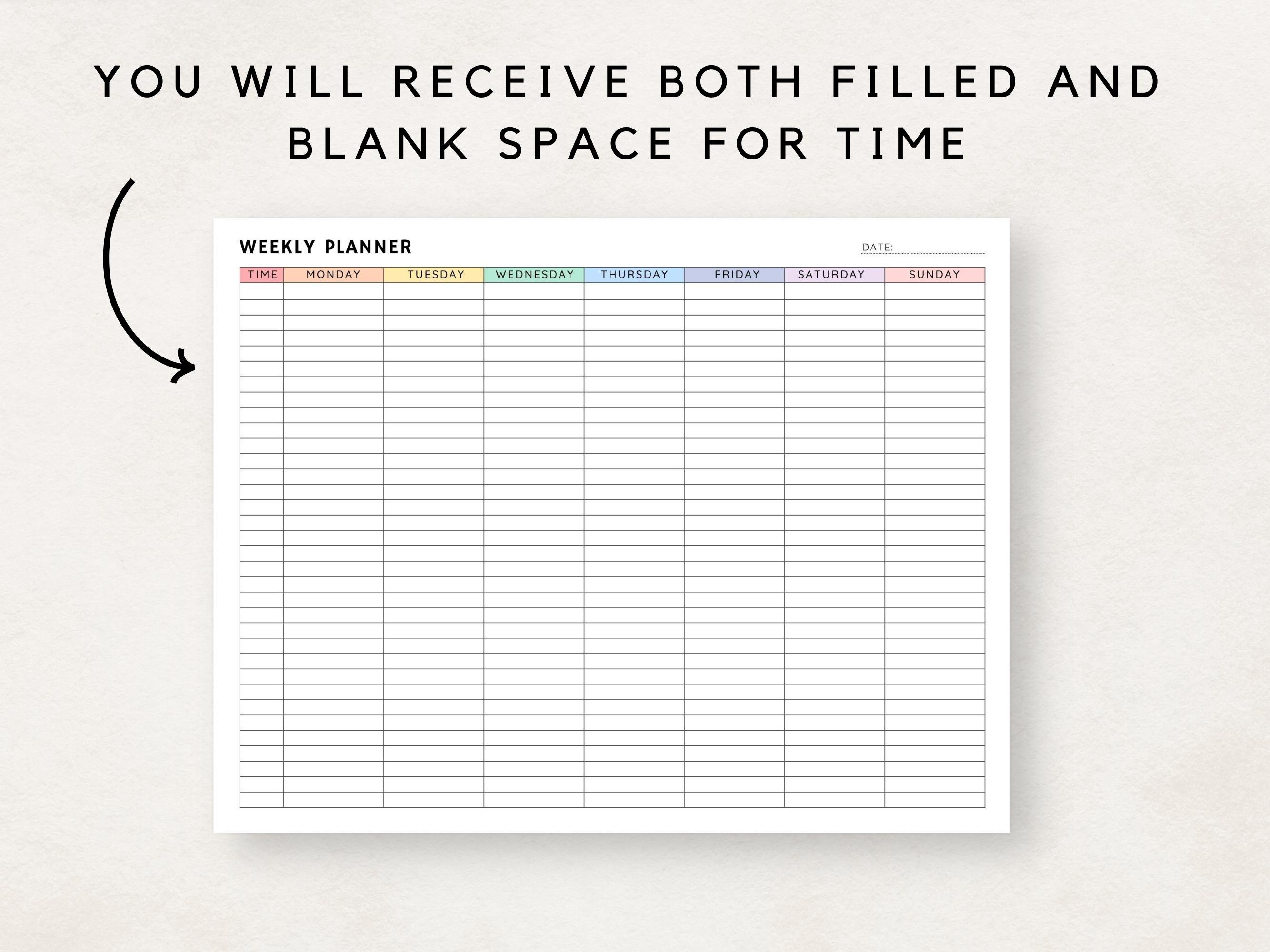 Half Hour Weekly Schedule, Half Hour Planner, Weekly Half Hourly Plan ...