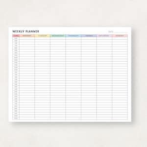 Half Hour Weekly Schedule, Half Hour Planner, Weekly Half Hourly Plan ...