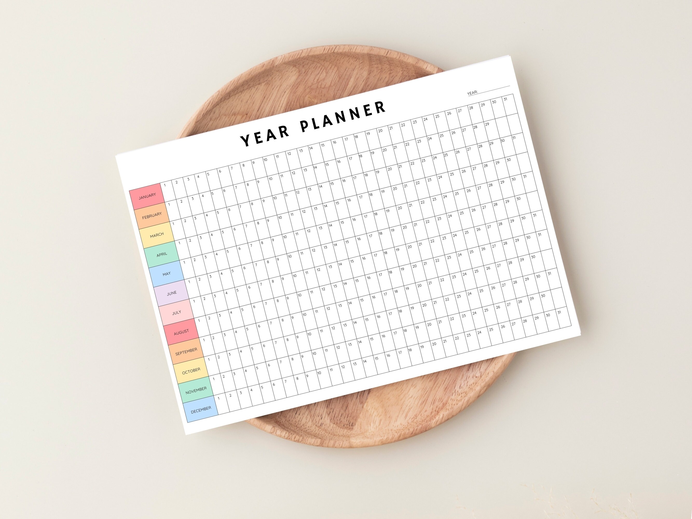 Yearly Planner on 1 Page, Year at a Glance, Undated Full Year Calendar ...