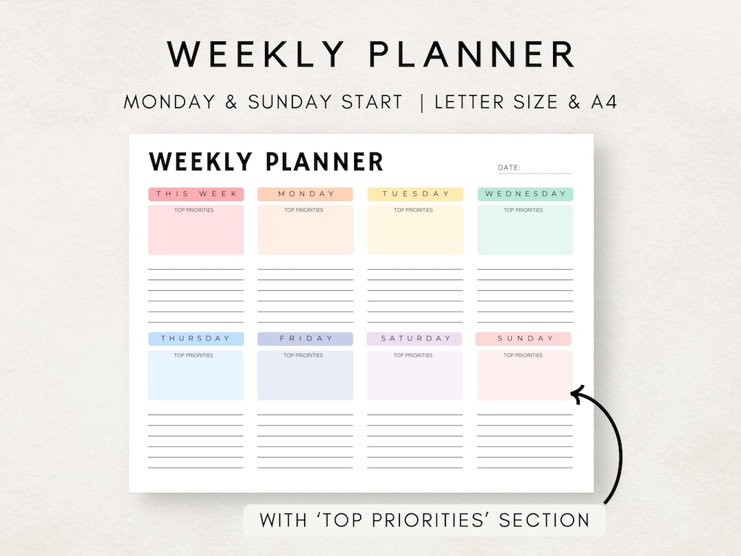 Weekly Planner Printable, Weekly Schedule, Weekly Agenda, Week at a ...