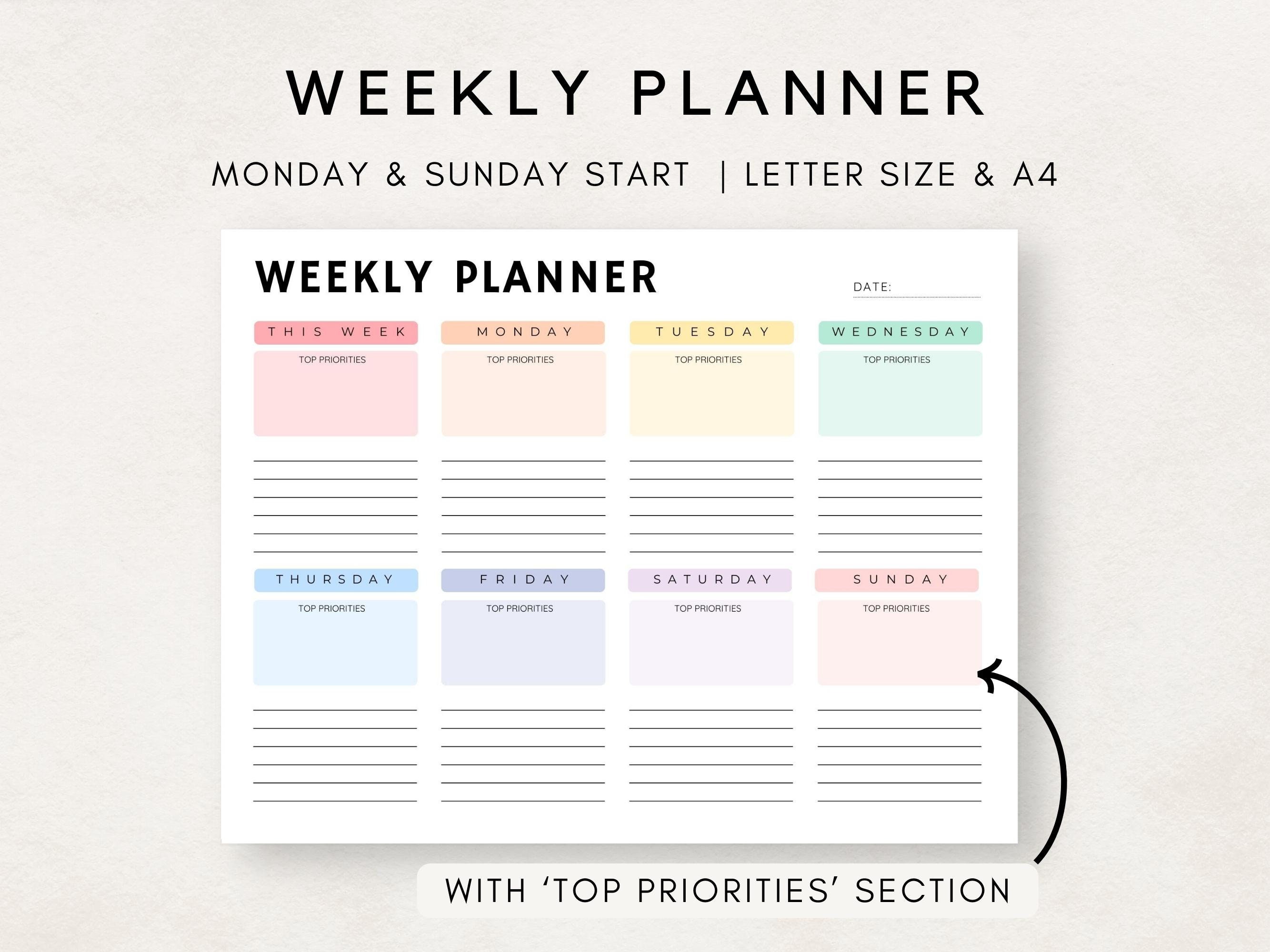 Weekly Planner Printable, Weekly Schedule, Weekly Agenda, Week at a ...