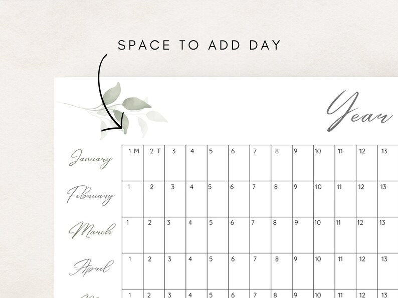 Full Year Calendar, Yearly Planner on 1 Page, Yearly Wall Planner ...