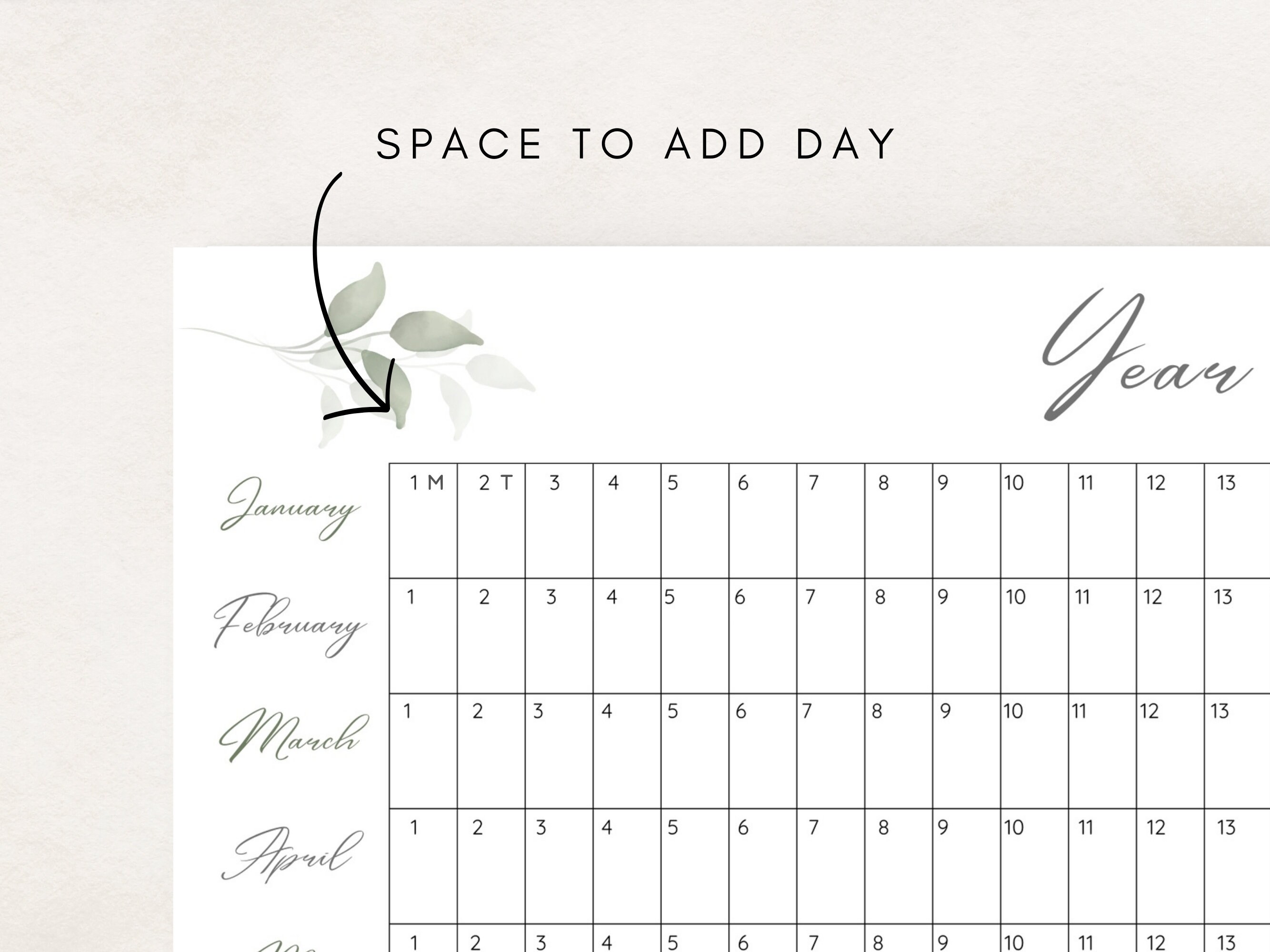 Full Year Calendar, Yearly Planner on 1 Page, Yearly Wall Planner ...
