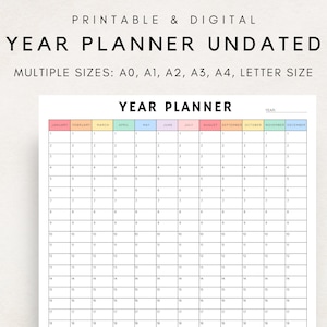 Yearly Planner on 1 Page, Year at a Glance, Undated Full Year Calendar ...