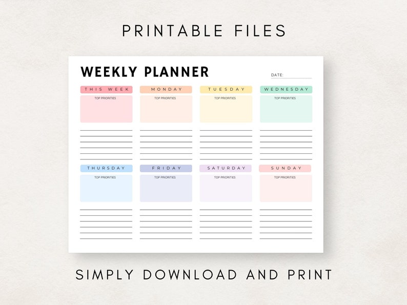 Weekly Planner Printable, Weekly Schedule, Weekly Agenda, Week at a ...