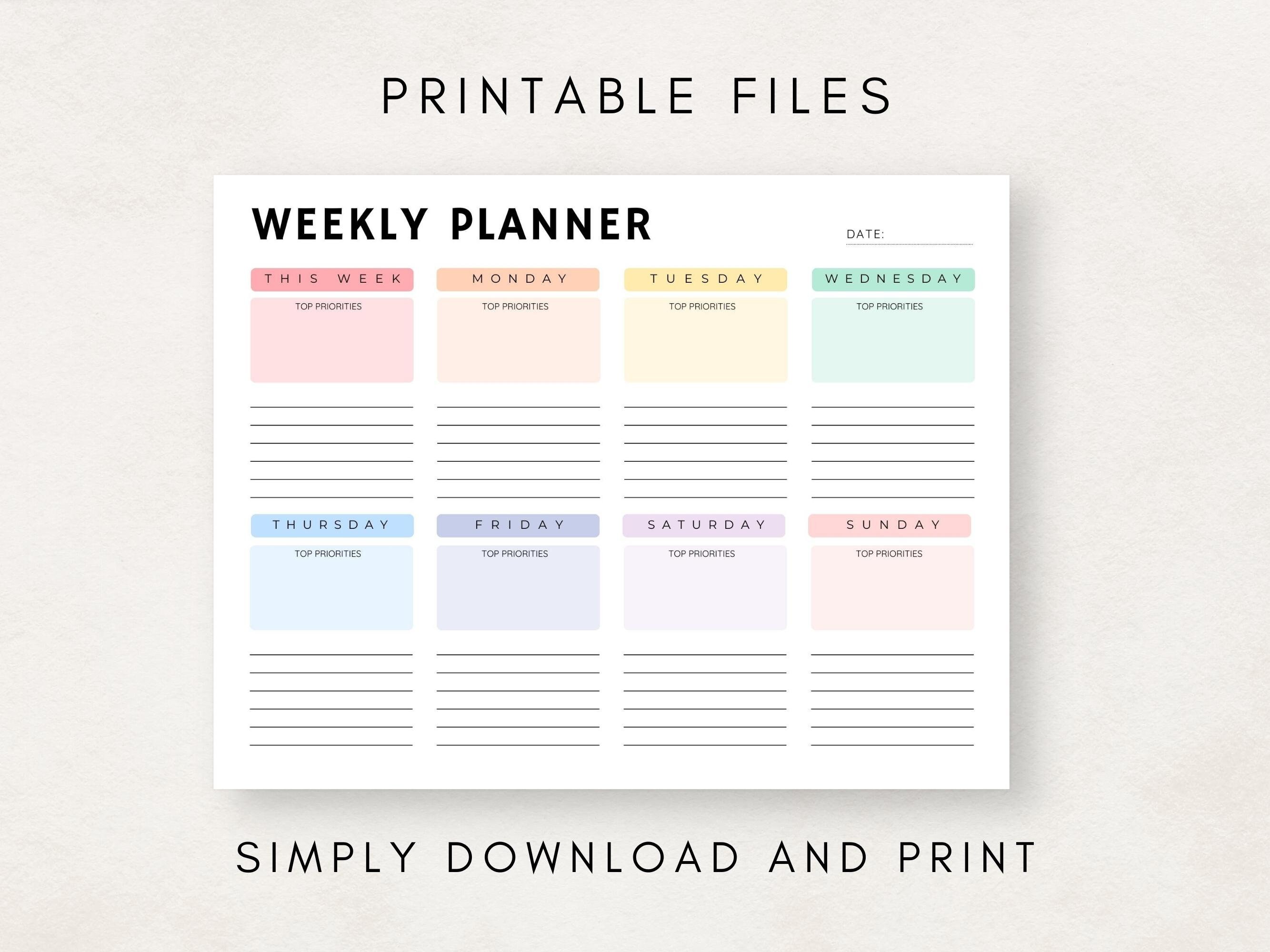 Weekly Planner Printable, Weekly Schedule, Weekly Agenda, Week at a ...