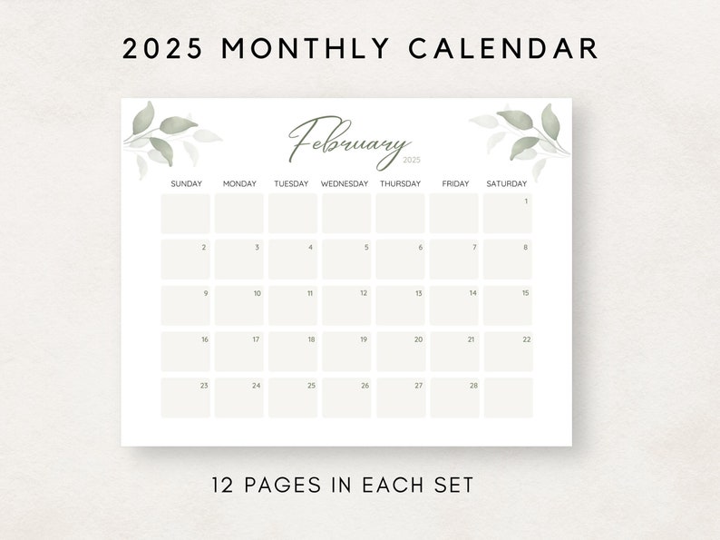 Printable Calendar 2025, Botanical Calendar Printable, 2025 Calendar ...