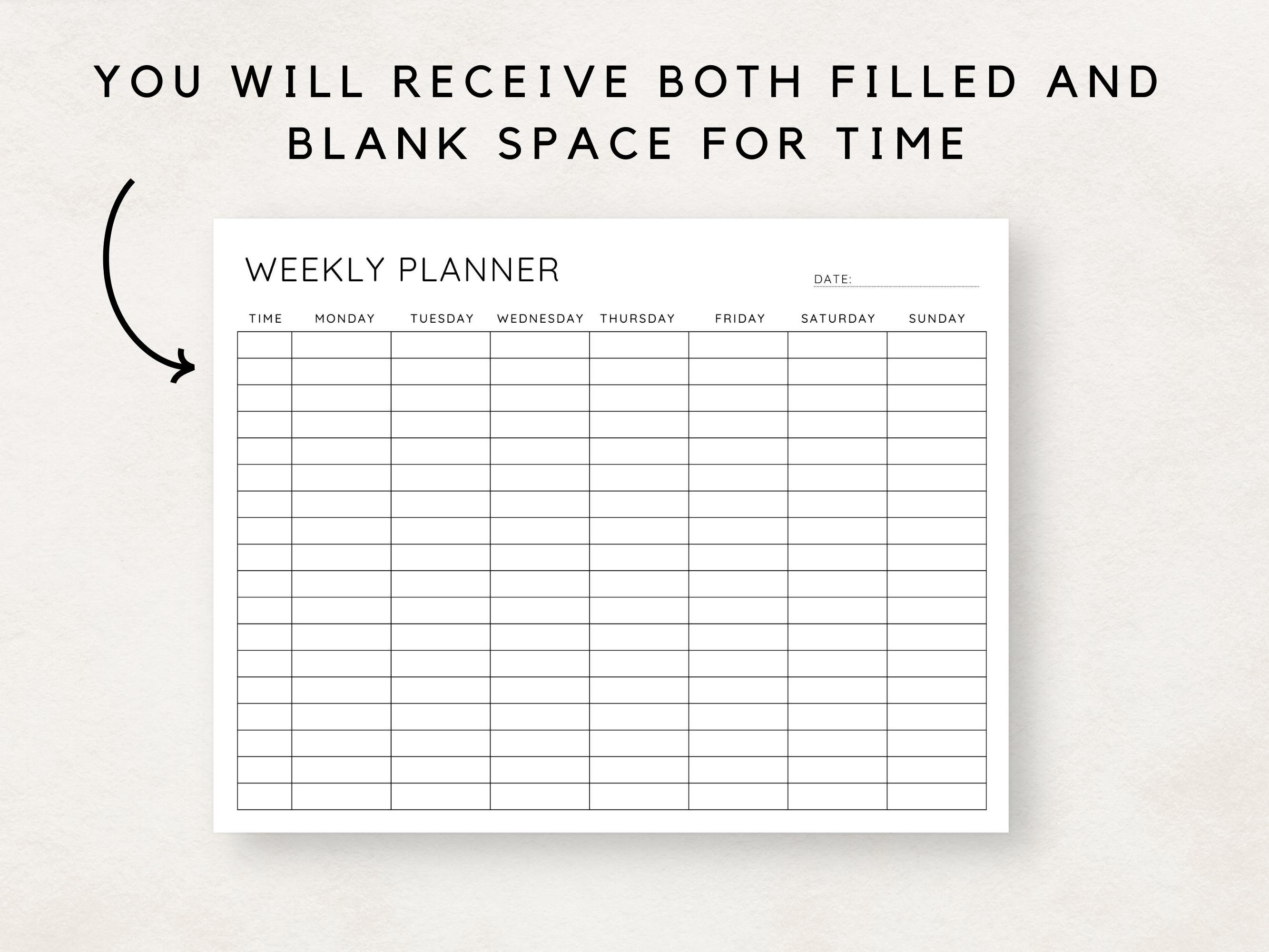 Weekly Hourly Schedule, Hourly Weekly Planner Printable, Hourly Planner ...