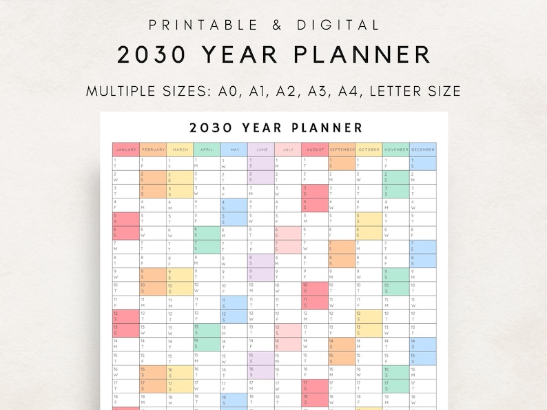 2030 Yearly Planner Printable, Yearly Planning Calendar, Calendar ...