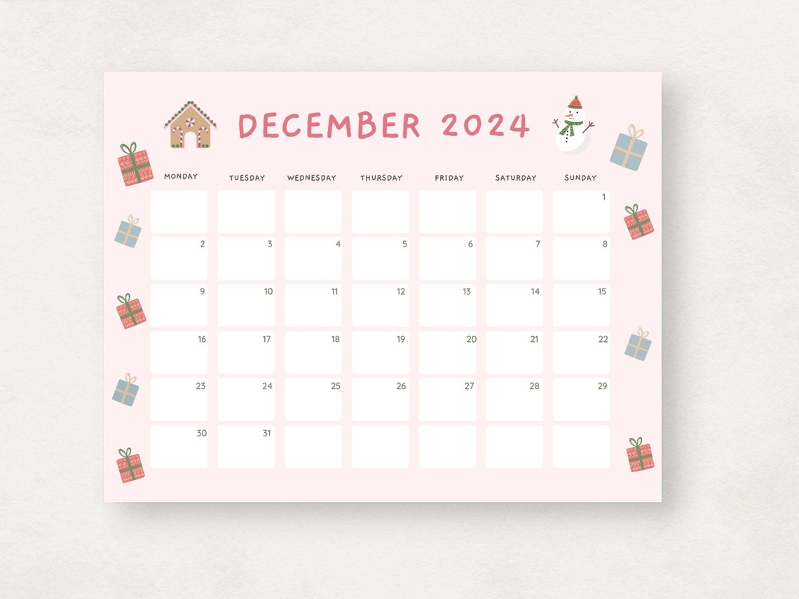 Cute 2024 Calendar Printable, Monthly Calendar 2024, 2024 Planner ...