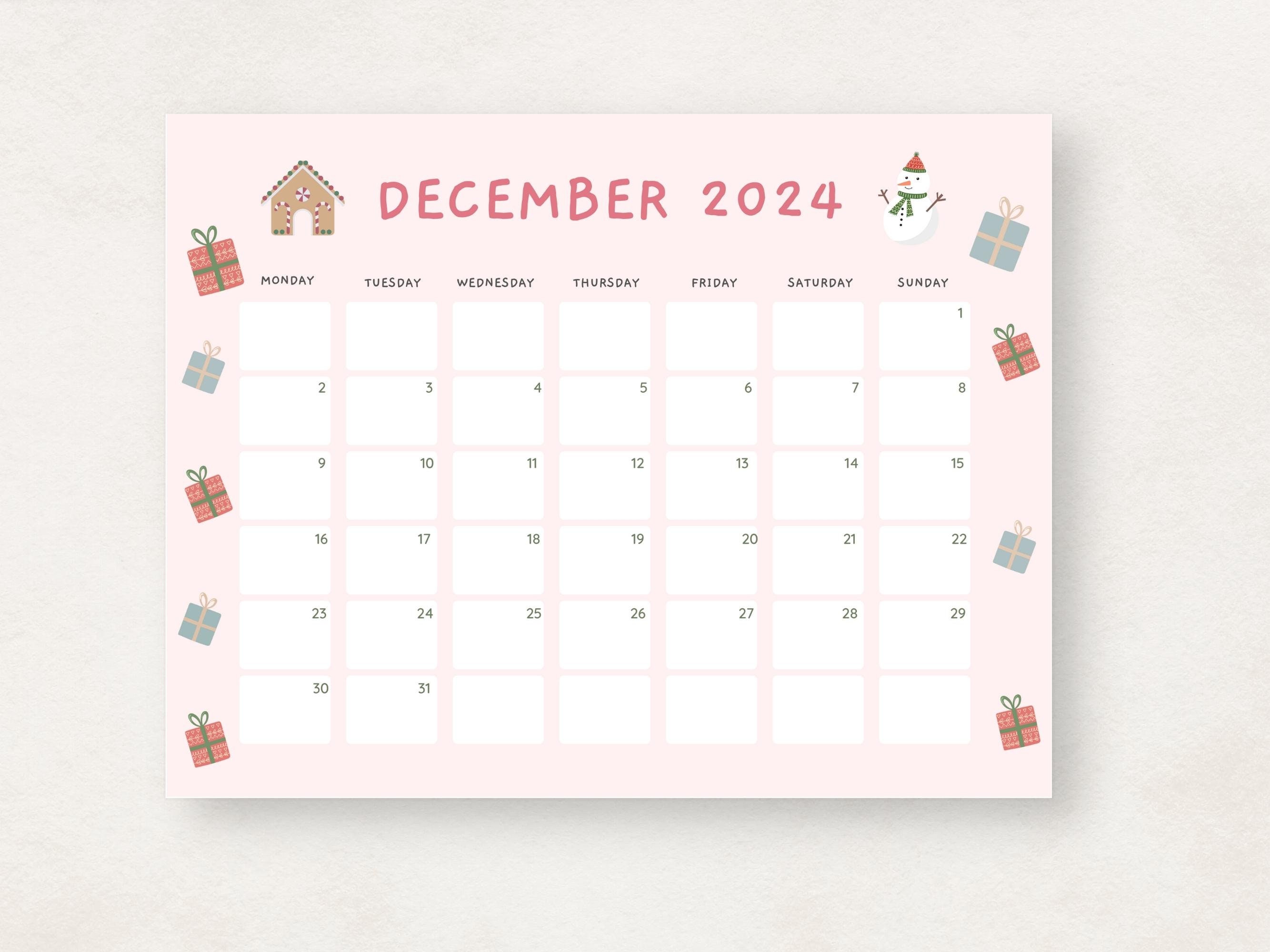 Cute 2024 Calendar Printable, Monthly Calendar 2024, 2024 Planner ...