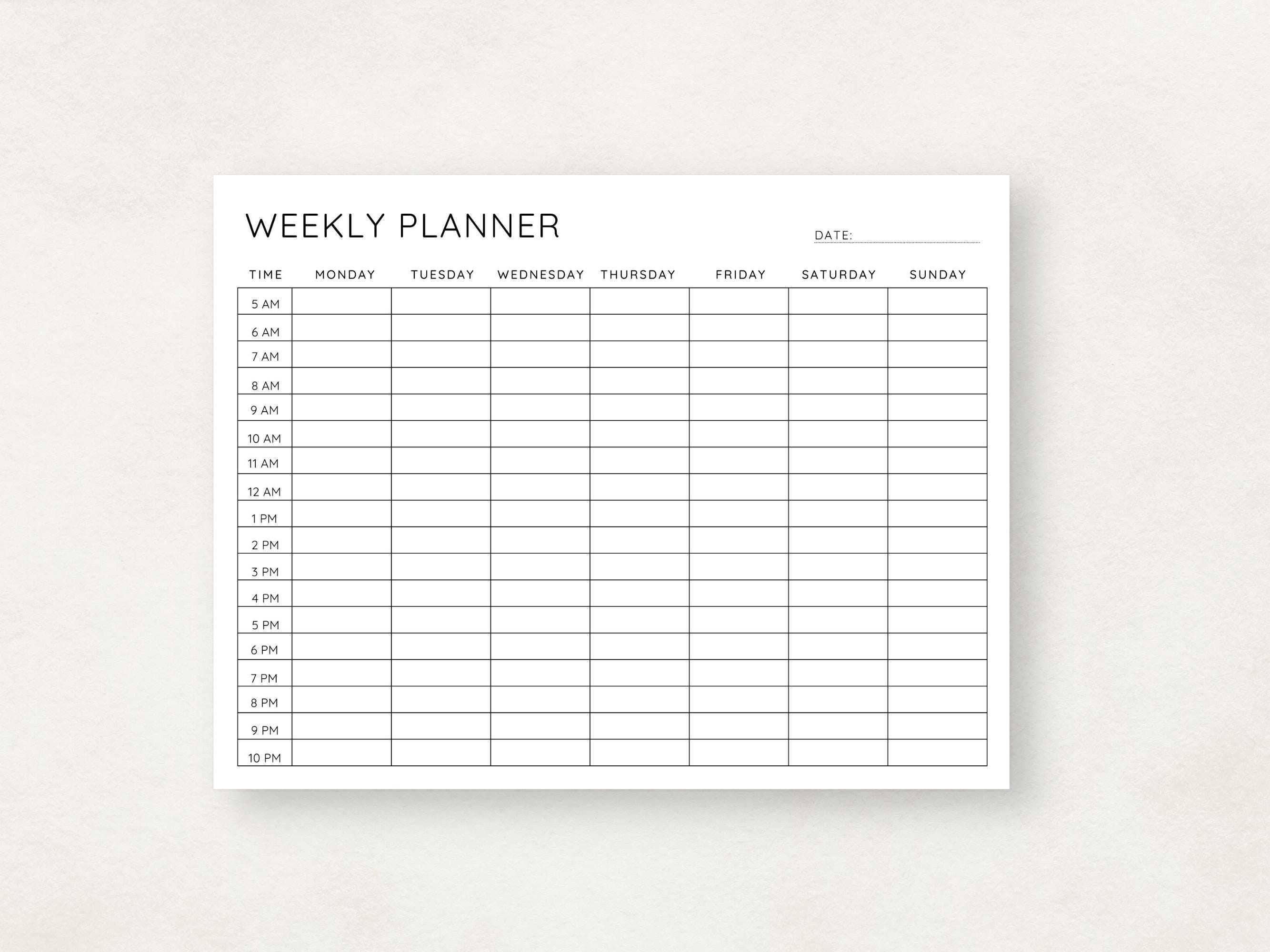 Weekly Hourly Schedule, Hourly Weekly Planner Printable, Hourly Planner ...