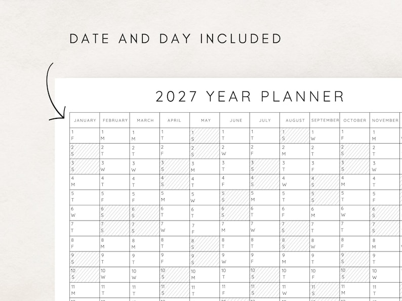 2027 Yearly Planner Printable, Yearly Planning Calendar, Calendar ...