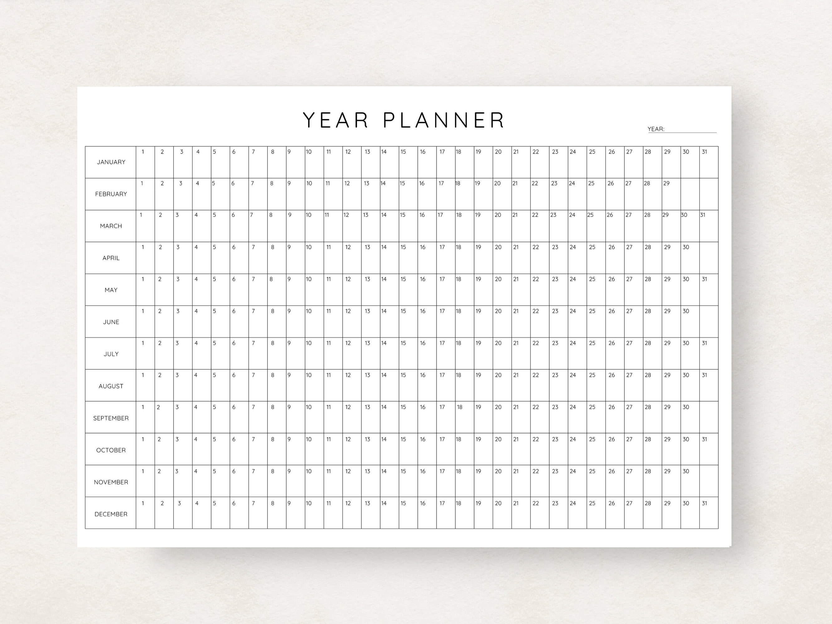 Yearly Wall Planner, Yearly Planner on 1 Page, Year at a Glance, Yearly ...