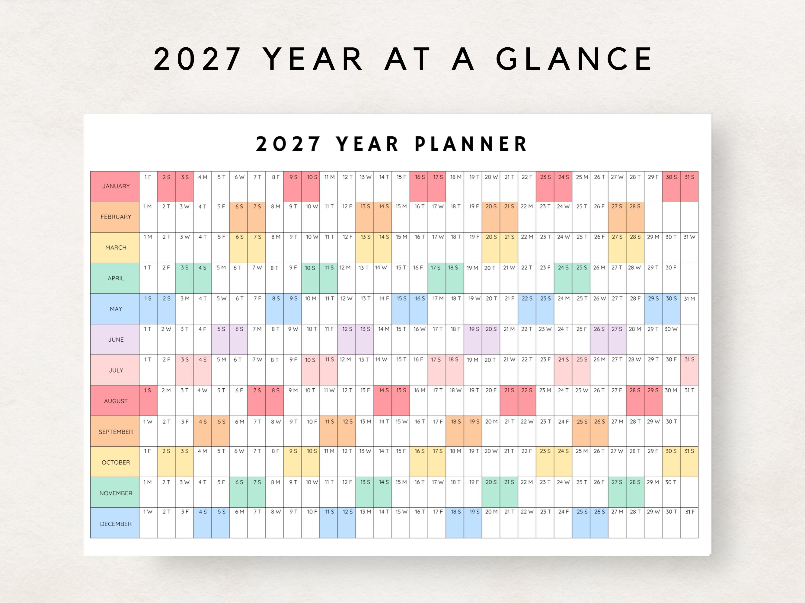 2027 Year Planner Printable, Yearly Planning Calendar, 2027 Calendar ...