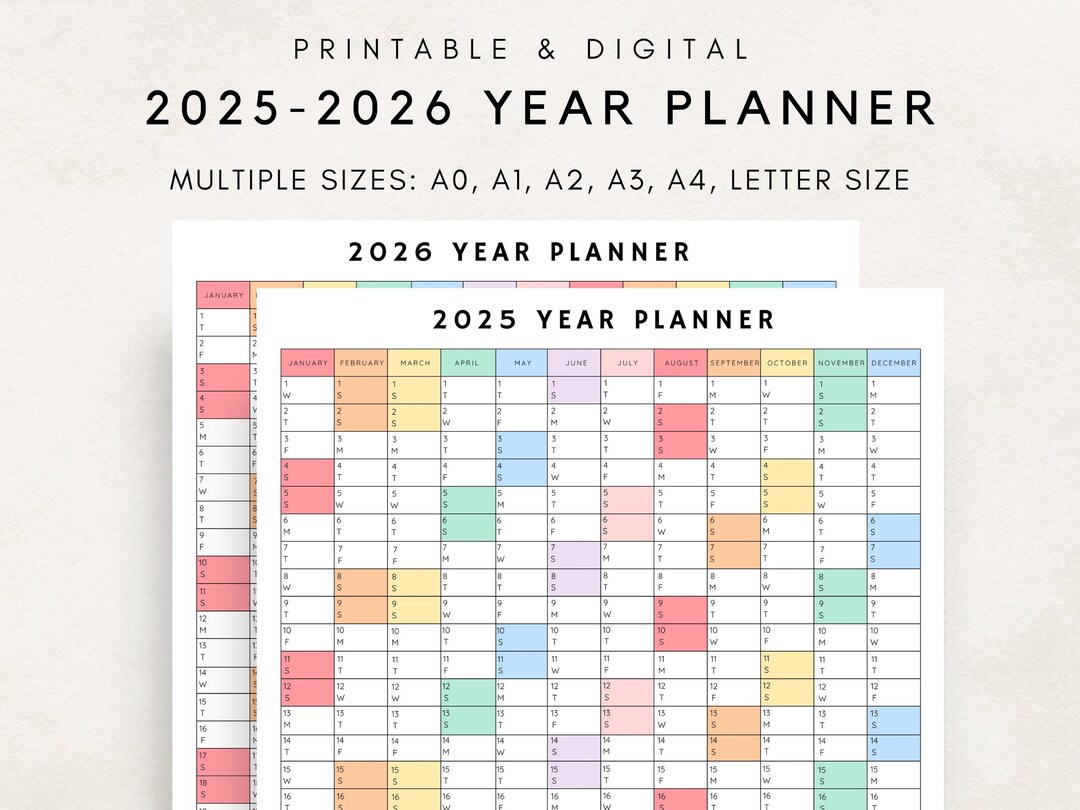 2025-2026 Yearly Planner Printable, Year Planning Calendar, Calendar ...