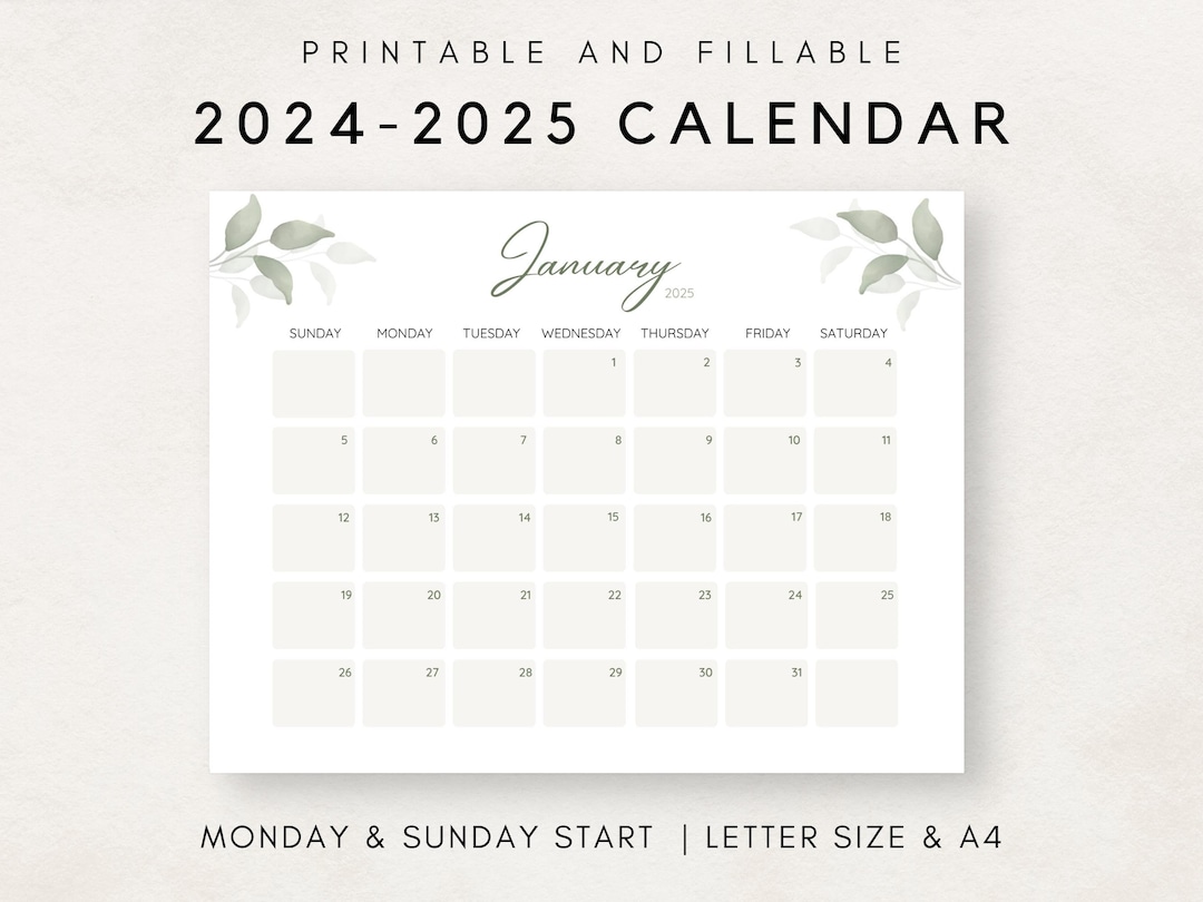 2024-2025 Calendar Printable, Monthly Calendar 2024 2025, Monthly ...