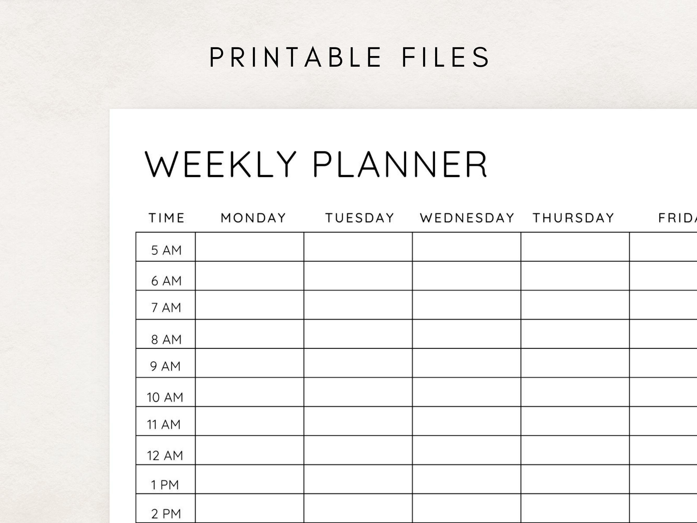 Weekly Hourly Schedule, Hourly Weekly Planner Printable, Hourly Planner ...