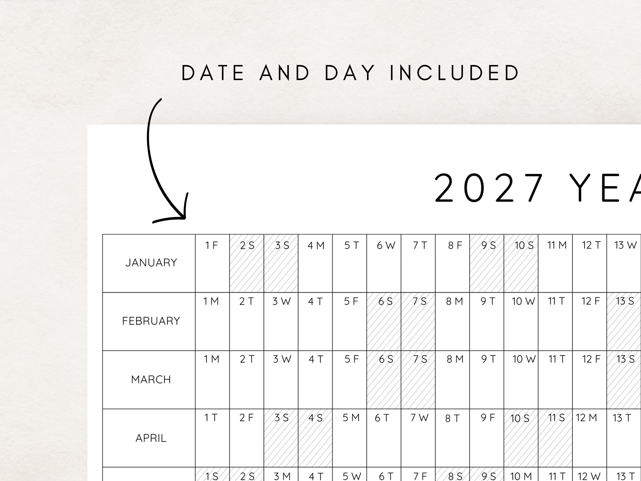 2027 Year Planner Printable, Yearly Planning Calendar, Calendar Poster ...