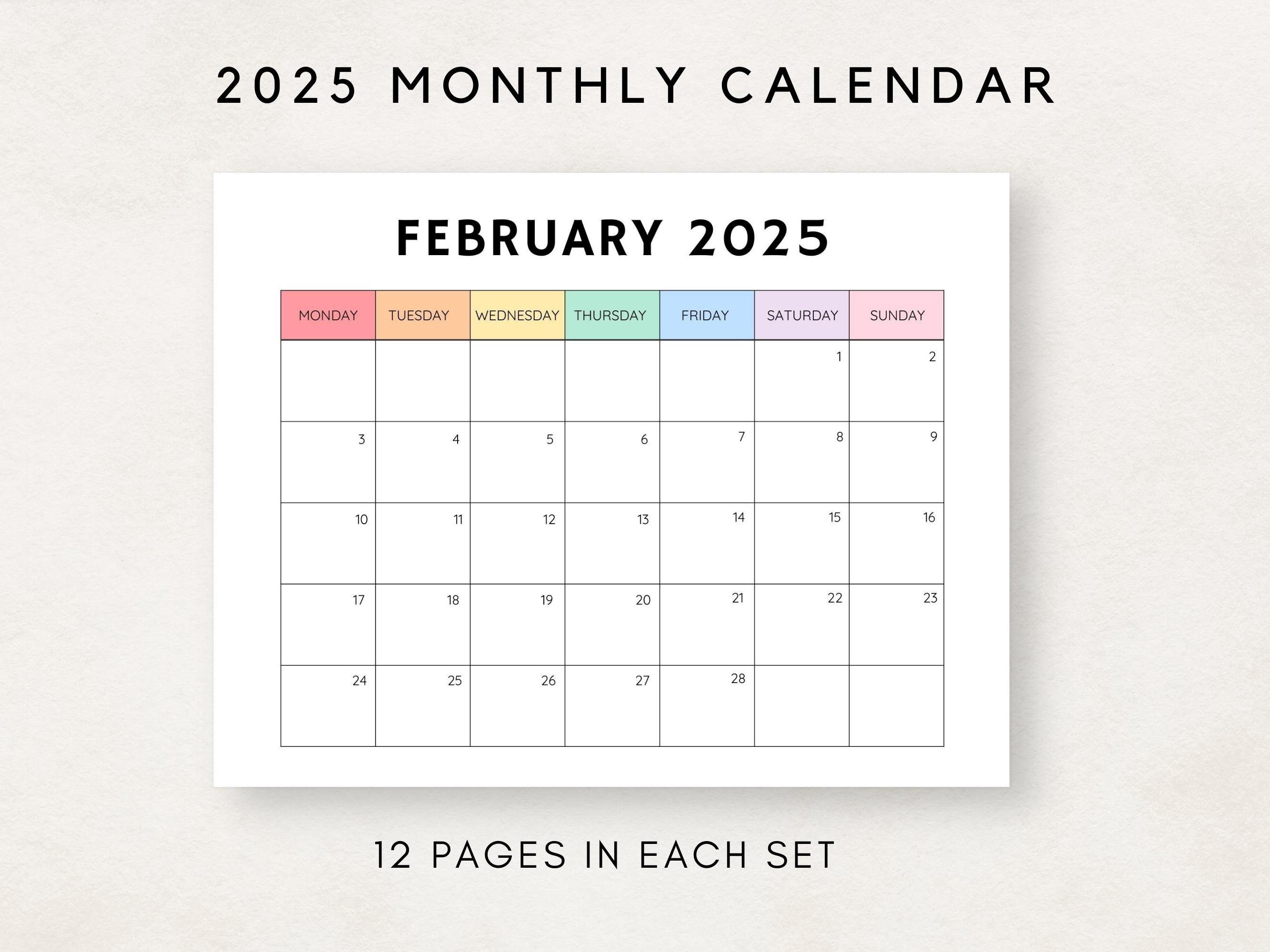 Monthly Calendar 2025, 2025 Calendar Printable, Blank Calendar 2025 ...