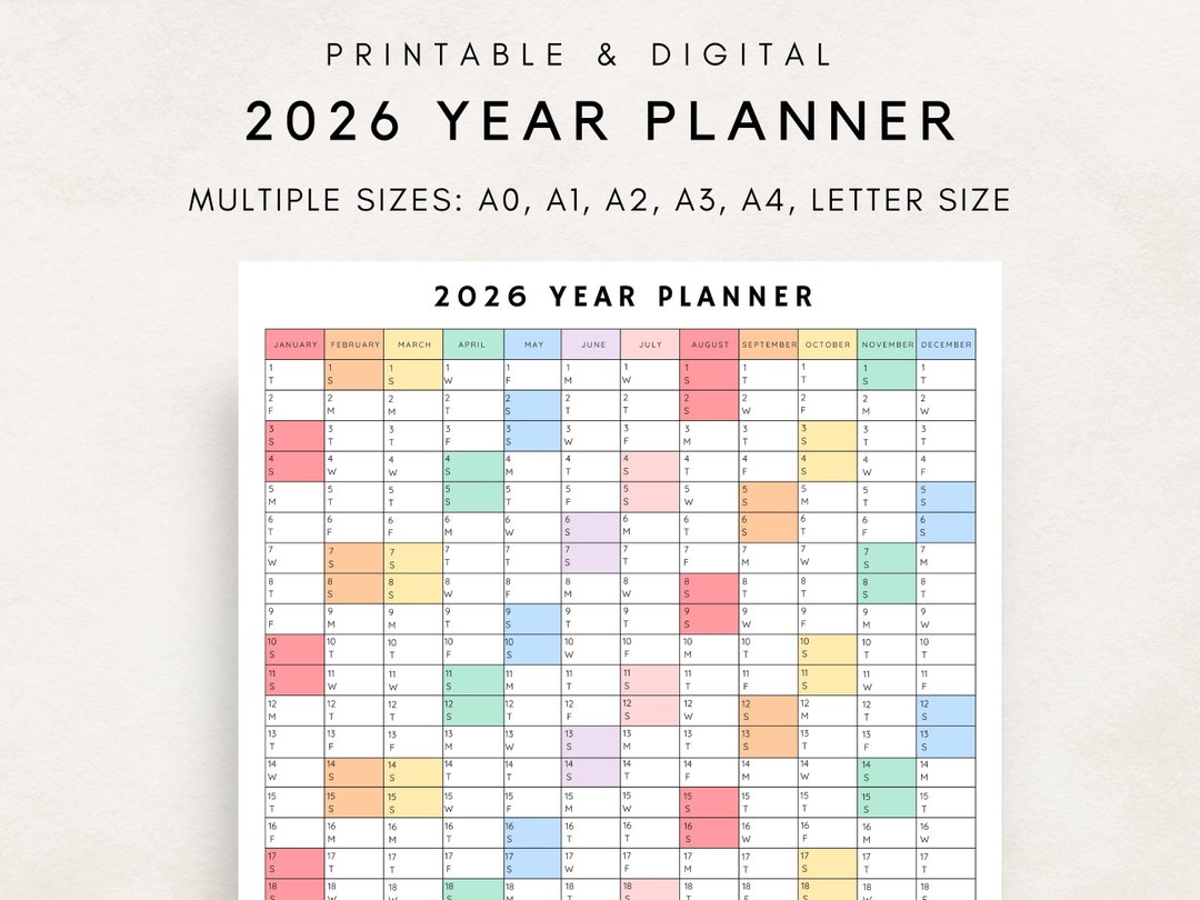 2026 Yearly Planner Printable, Yearly Planning Calendar, Calendar ...
