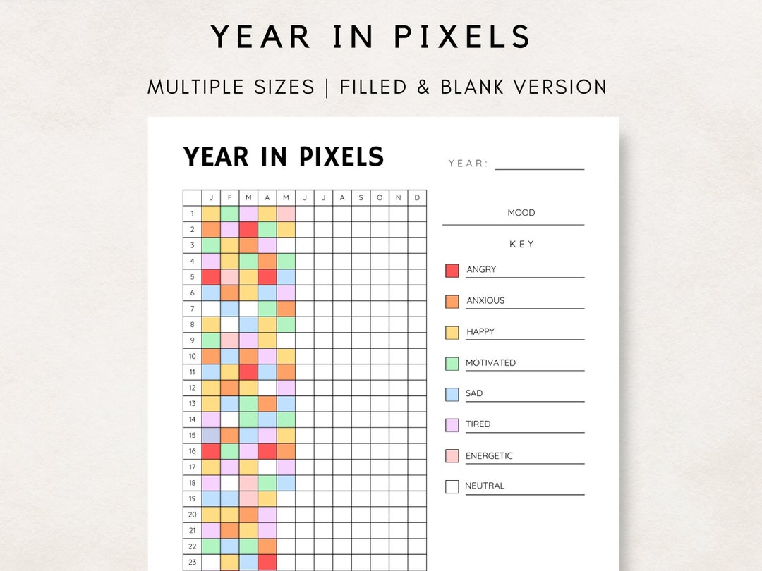 Year in Pixels, Yearly Tracker, Yearly Mood Tracker, Mood Tracker ...