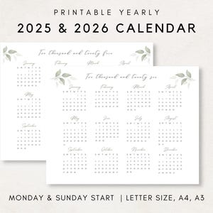 2025-2026 Yearly Calendar, Printable Calendar, Wall Calendar, 2025-2026 ...