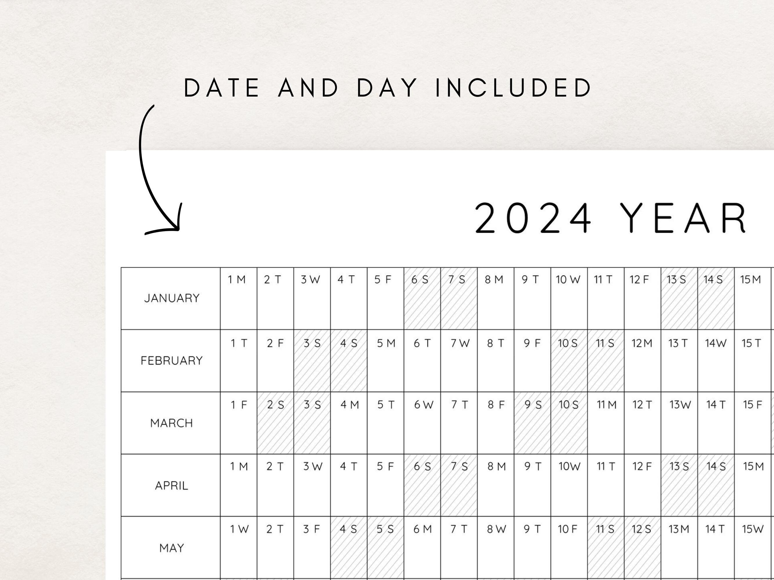 2024 Year Planner Printable, Yearly Planning Calendar, Calendar Poster ...