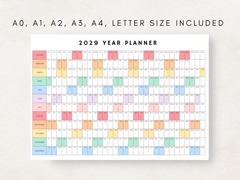 2029 Year Planner Printable, Yearly Planning Calendar, 2029 Calendar ...
