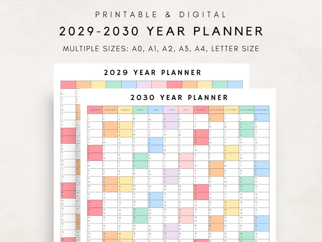 2029-2030 Yearly Planner, Year Planning Calendar, Calendar Poster, 2029 ...