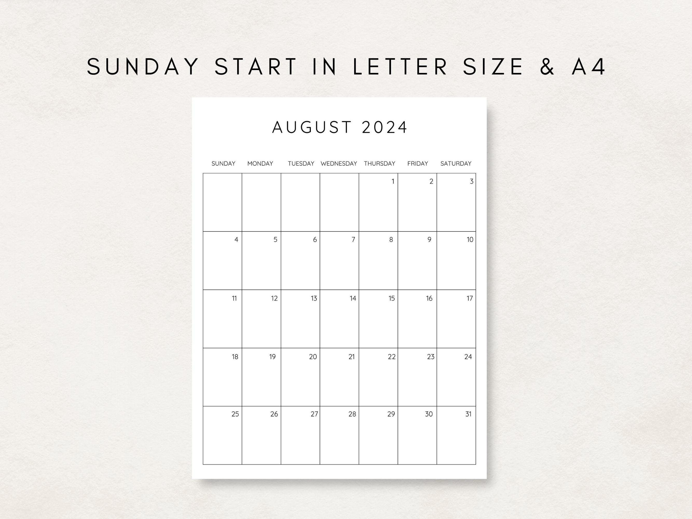 Minimalist Calendar 2024, Printable Calendar 2024, Monthly Calendar ...