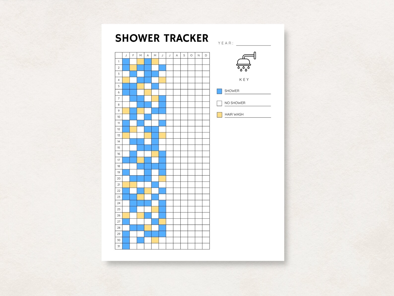 Shower Tracker, Yearly Tracker, Bullet Journal, Planner Template ...
