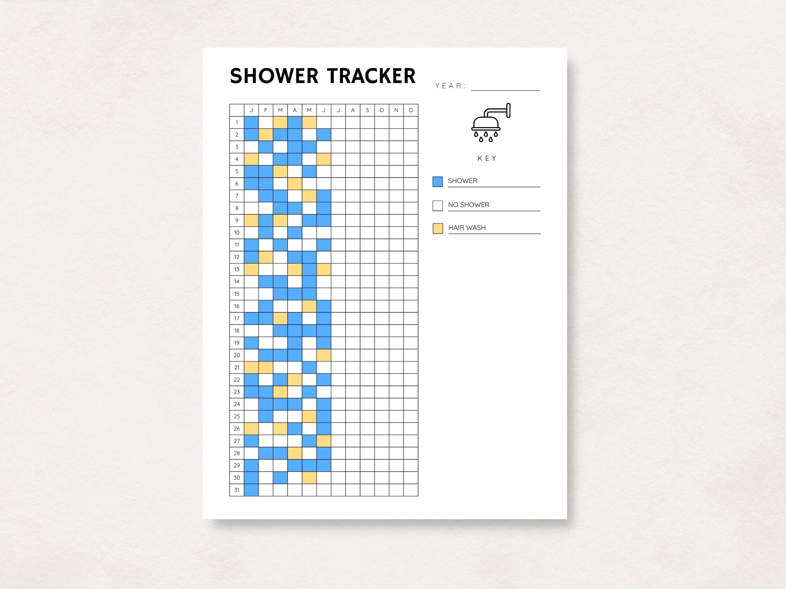 Shower Tracker, Yearly Tracker, Bullet Journal, Planner Template ...