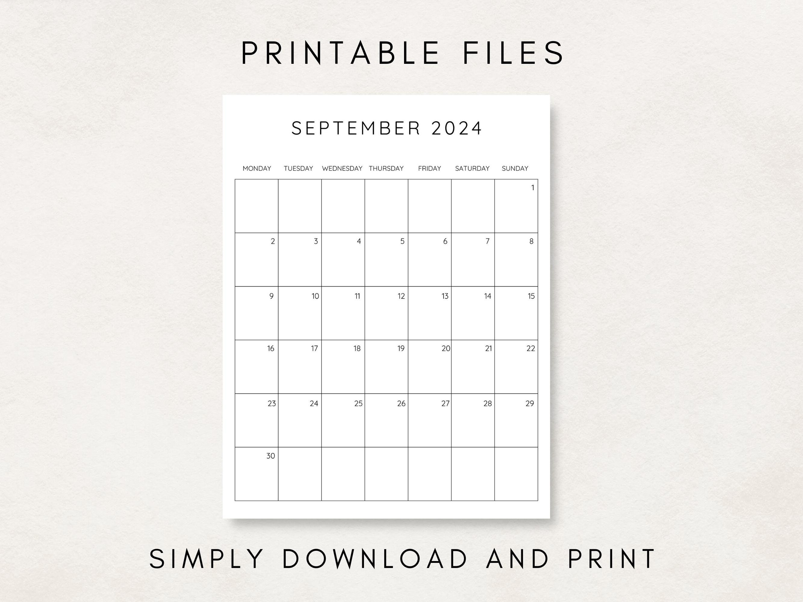 Minimalist Calendar 2024, Printable Calendar 2024, Monthly Calendar ...