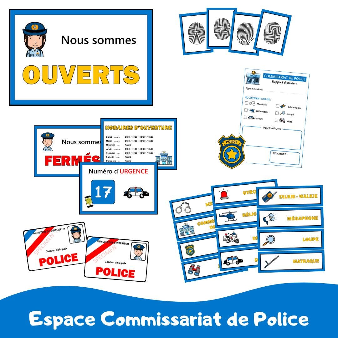 Printable Police Station Dramatic Play Kit in French | Pretend Play for ...