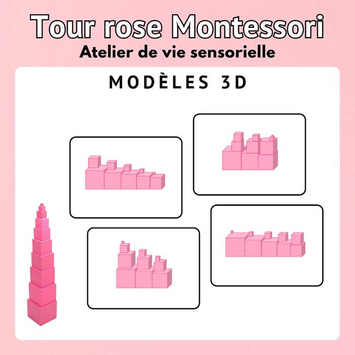Montessori Pink Tower Card Templates | Printable Pink Tower ...