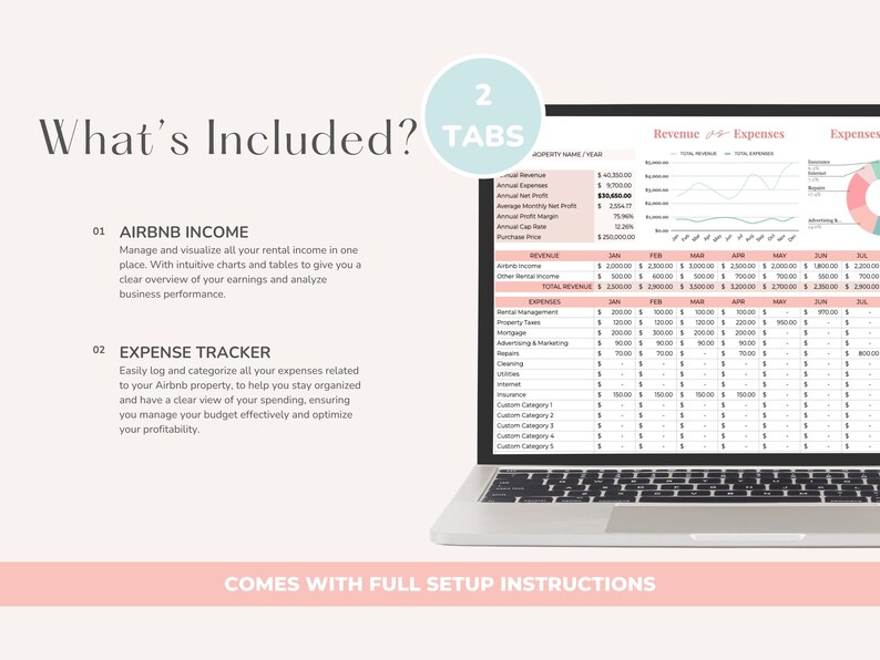 Airbnb Template Income and Expense Spreadsheet Rental Property Tracker Google Sheets Landlord ...