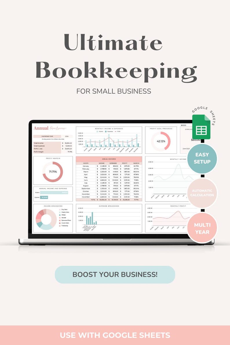 Ultimate Bookkeeping Spreadsheet Google Sheet Small Business Easy ...