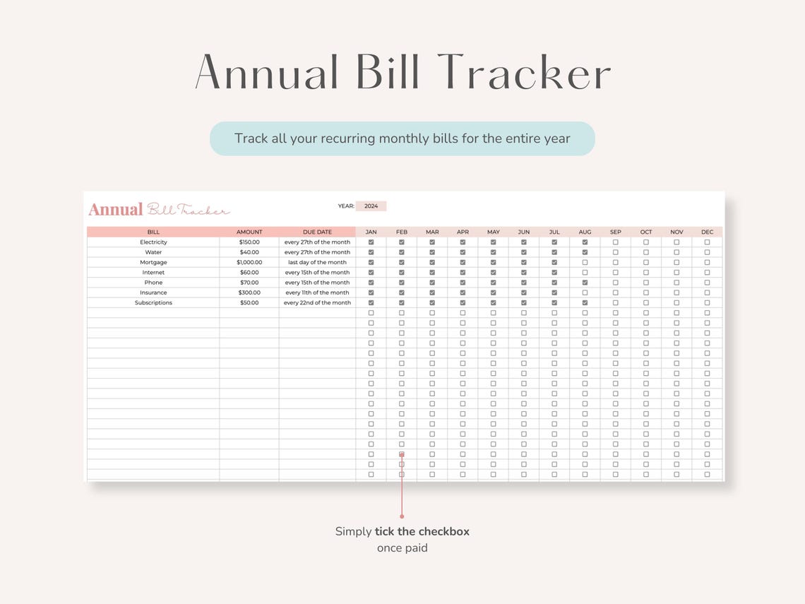 Bill Tracker Spreadsheet Template Monthly Bill Planner Bill Payment ...
