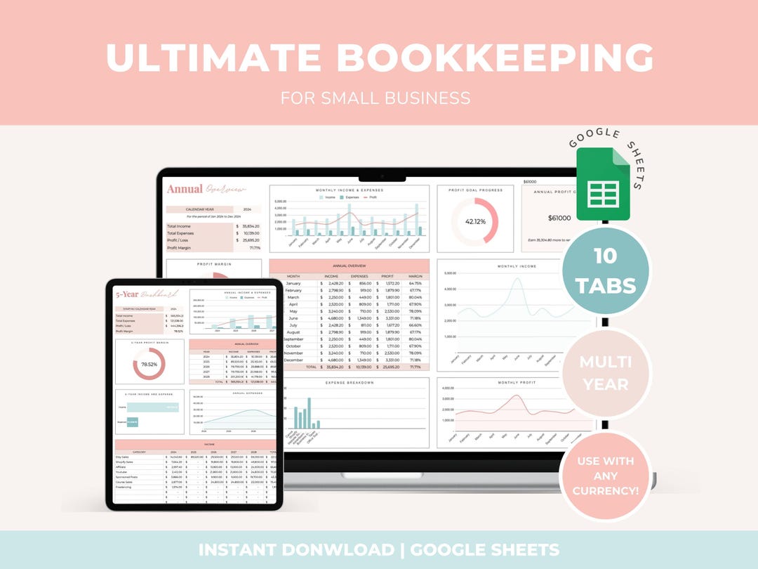 Ultimate Bookkeeping Spreadsheet Google Sheet Small Business Easy ...