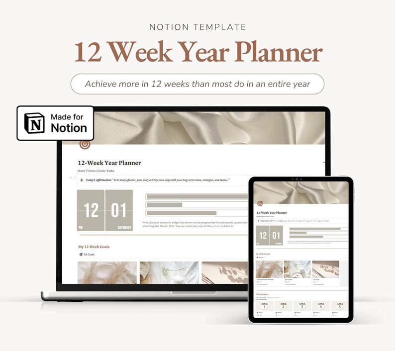 Notion Template 12 Week Year Planner | Digital Goal Setting Planner ...