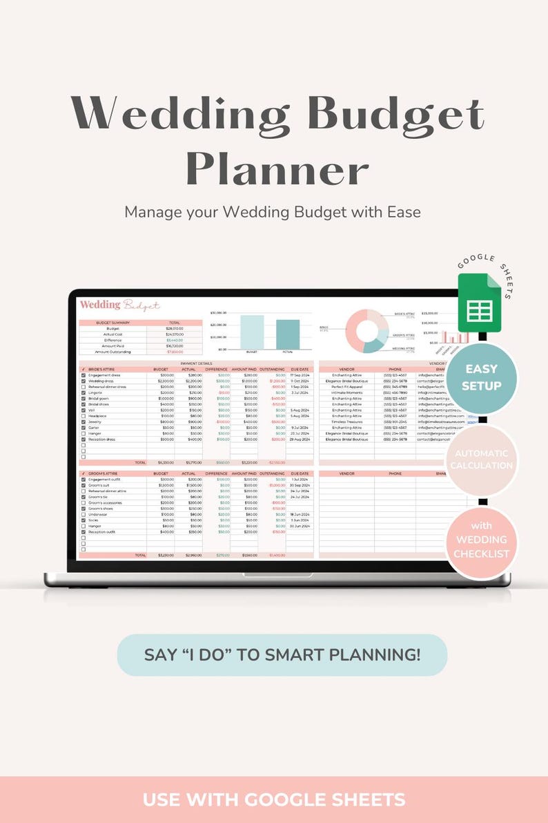 Wedding Budget Planner Spreadsheet Wedding Budget Tracker Google Sheets ...