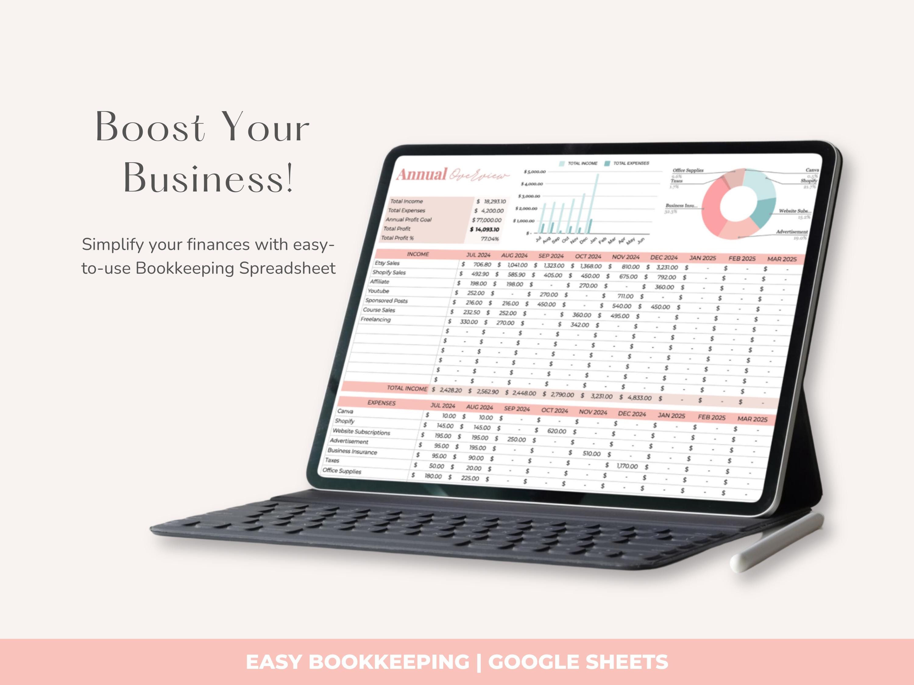 Easy Bookkeeping Spreadsheet Small Business Bookkeeping Template Google ...