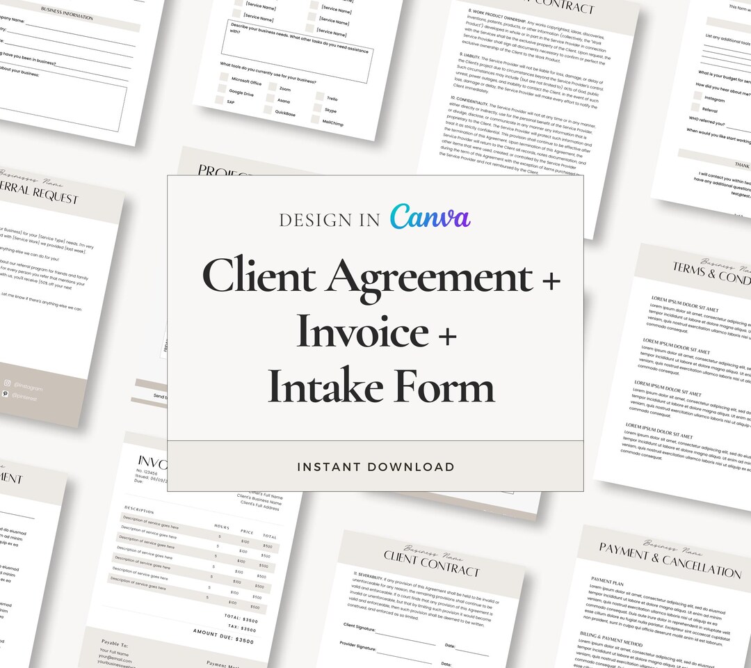 Client Agreement Forms, Client Contract Forms, Client Intake Form ...