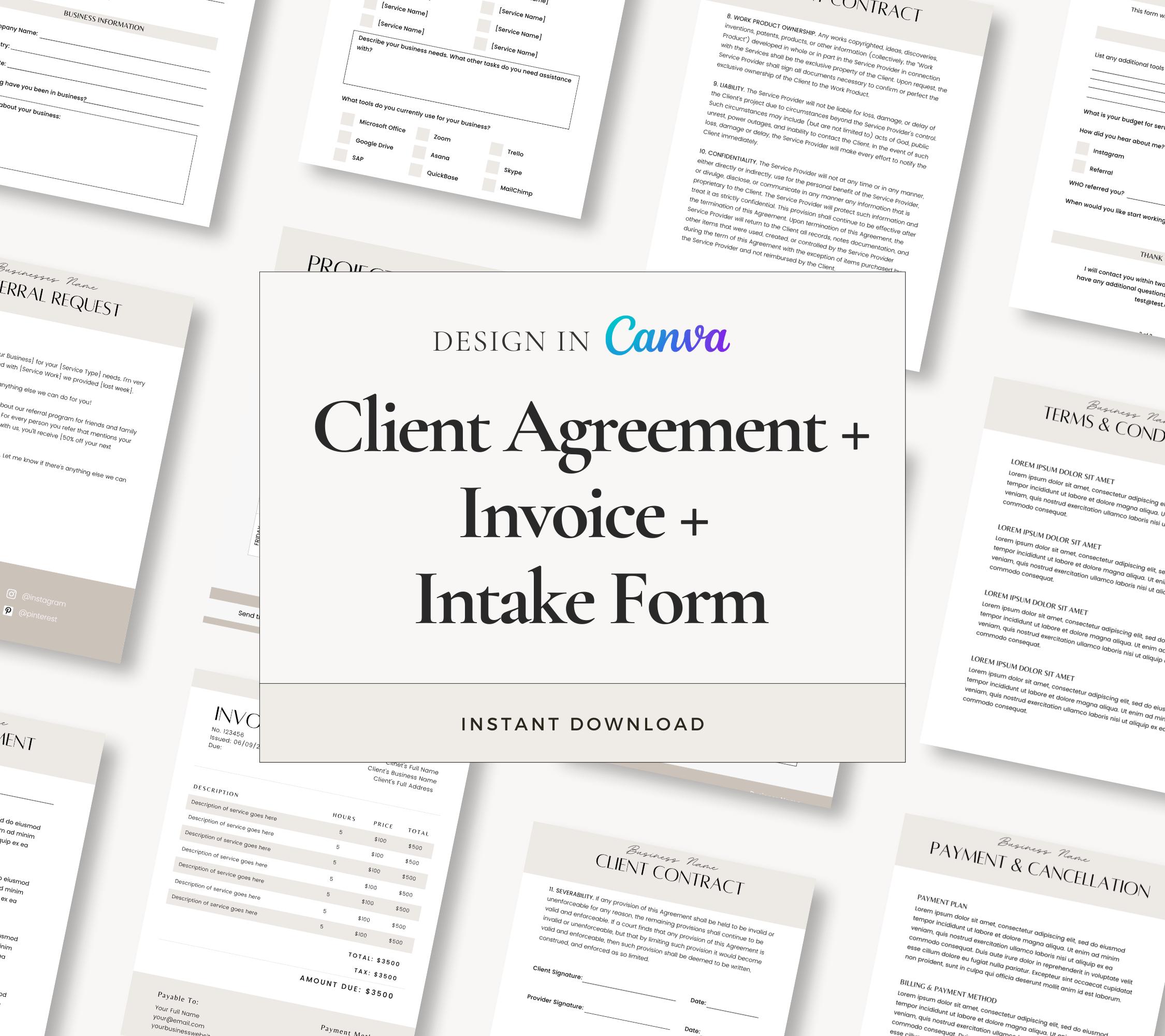 Client Agreement Forms, Client Contract Forms, Client Intake Form ...