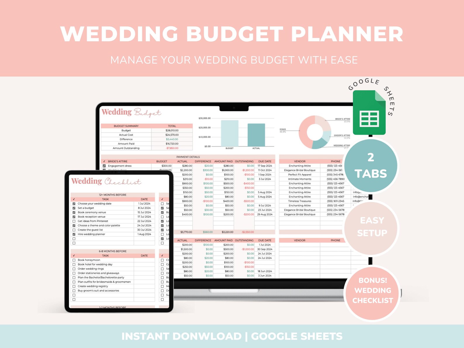 Wedding Budget Planner Spreadsheet Wedding Budget Tracker Google Sheets ...