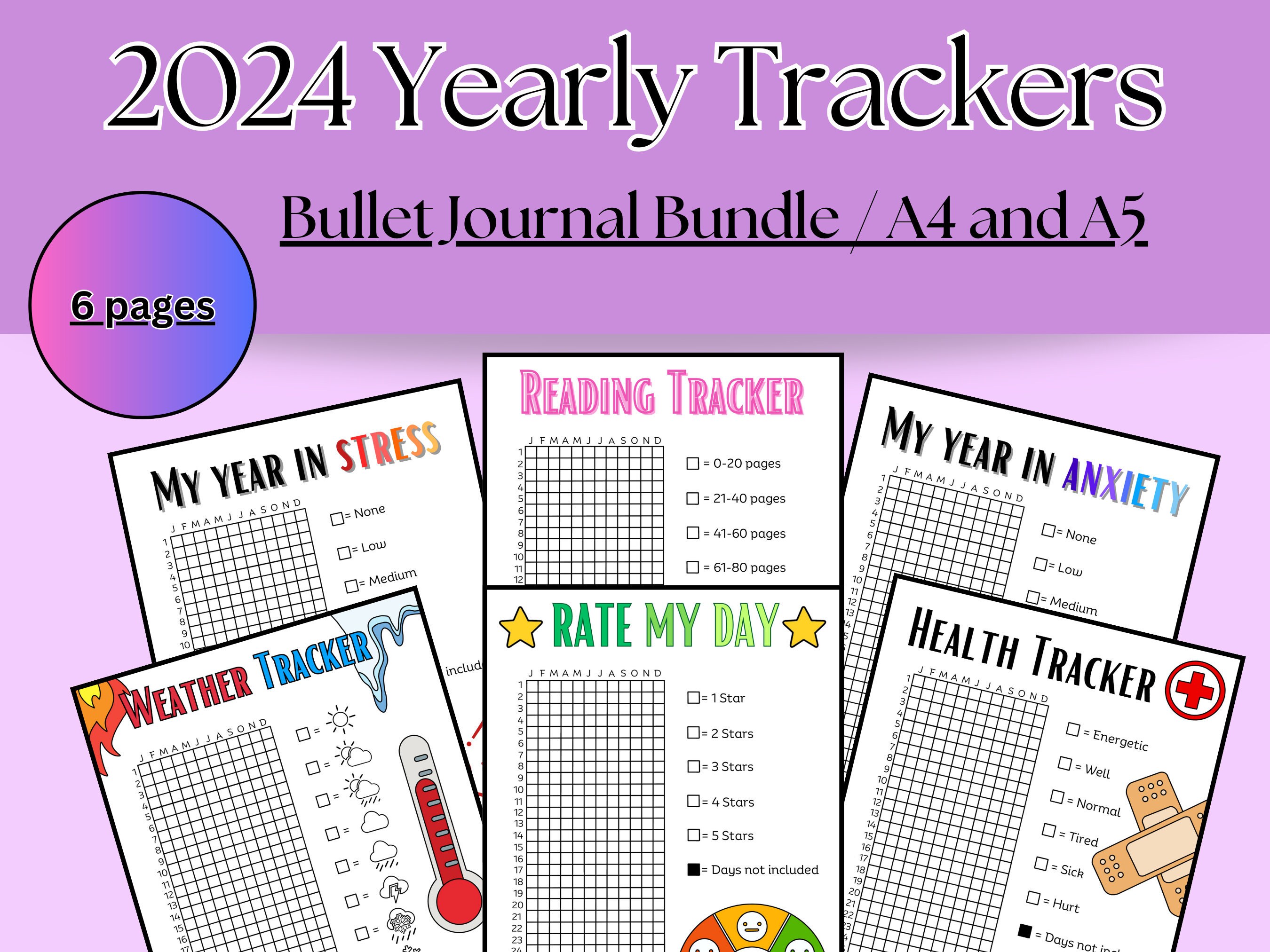 Yearly Trackers, Printable, Weather Trackers, Rate My Day, Health ...